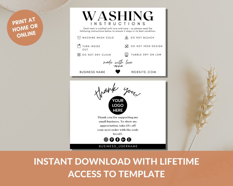 Editable Washing Instructions Card Template Printable - Etsy