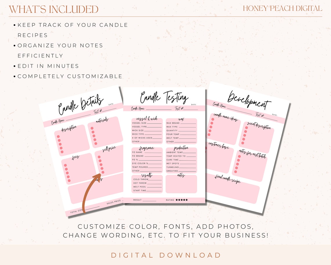 Editable Candle Testing Template Bundle, Candle Making Burn Test Log ...