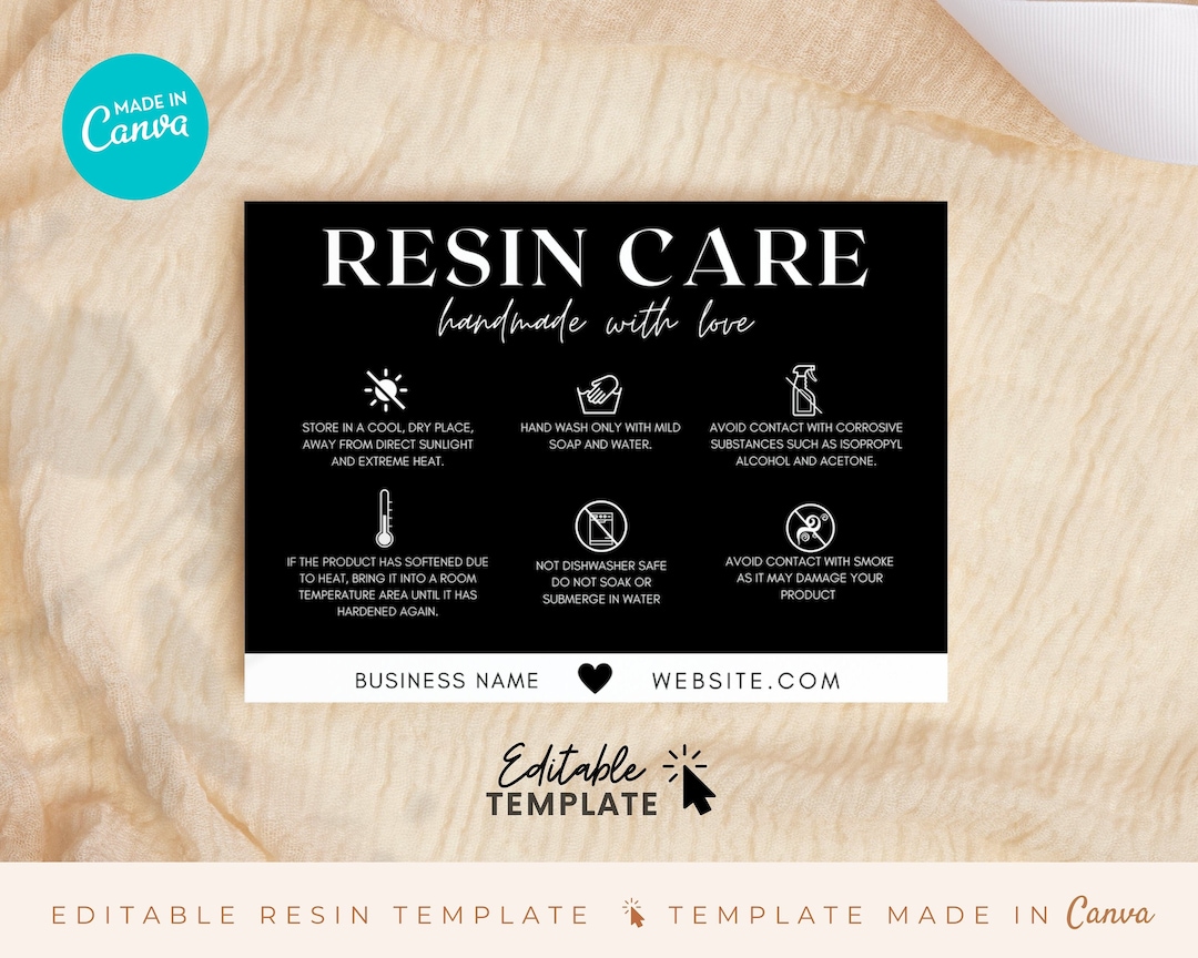 Editable Resin Care Card Template, Resin Guide Canva Template, Simple ...