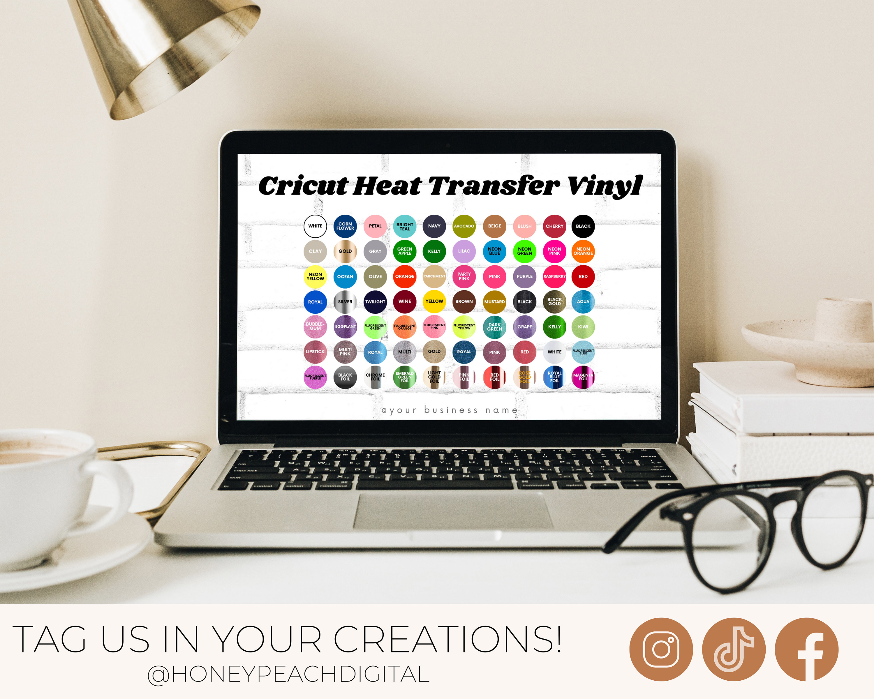 Editable Cricut HTV Color Chart Template Vinyl Colors Mockup - Etsy