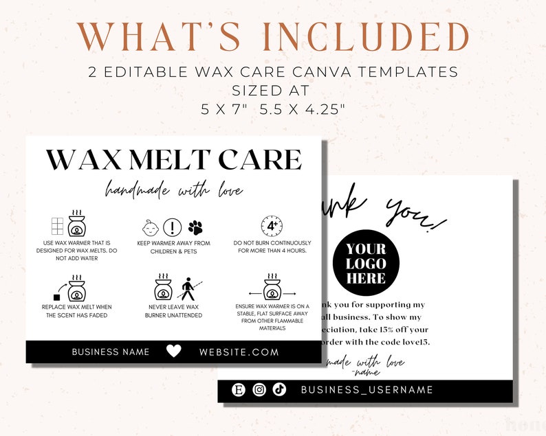 Editable Wax Melt Care Card Template, Wax Candle Care Instructions, Wax ...