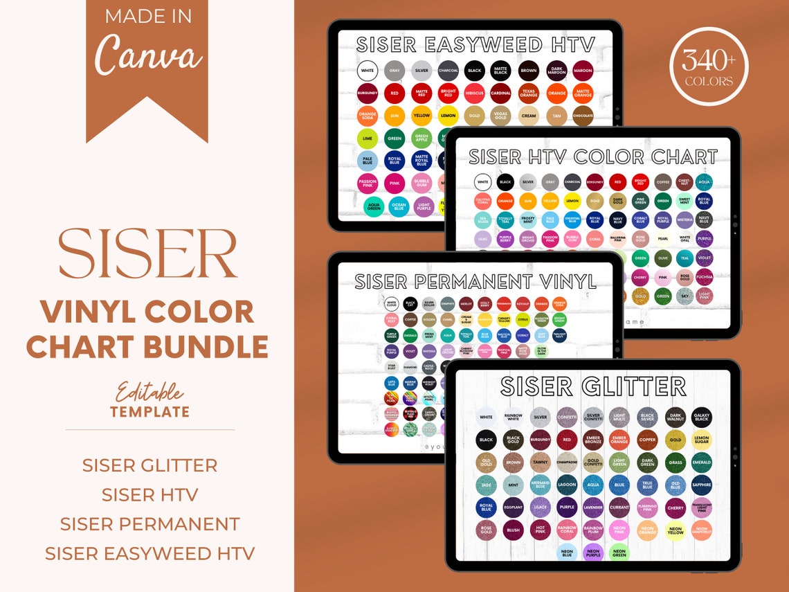 Editable Siser Vinyl Color Chart BUNDLE Siser Color Chart - Etsy