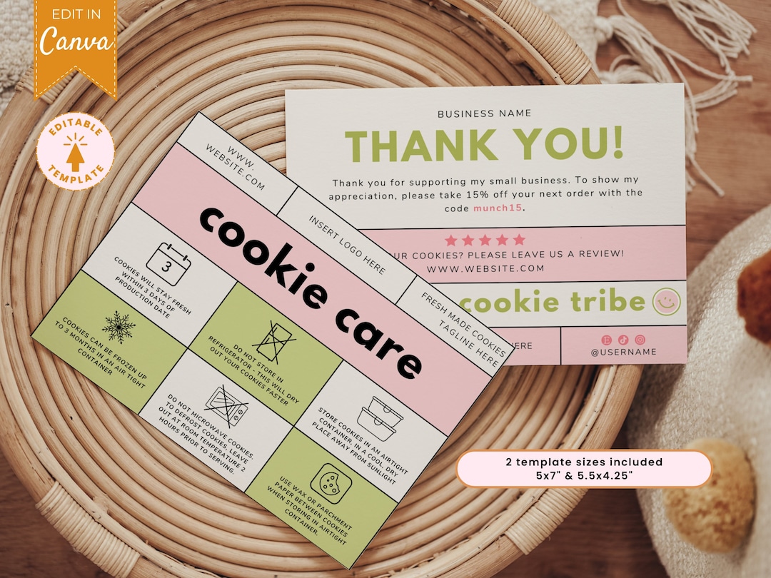 Editable Cookie Care Card Template, Trendy Bakery Business Card, Cookie ...