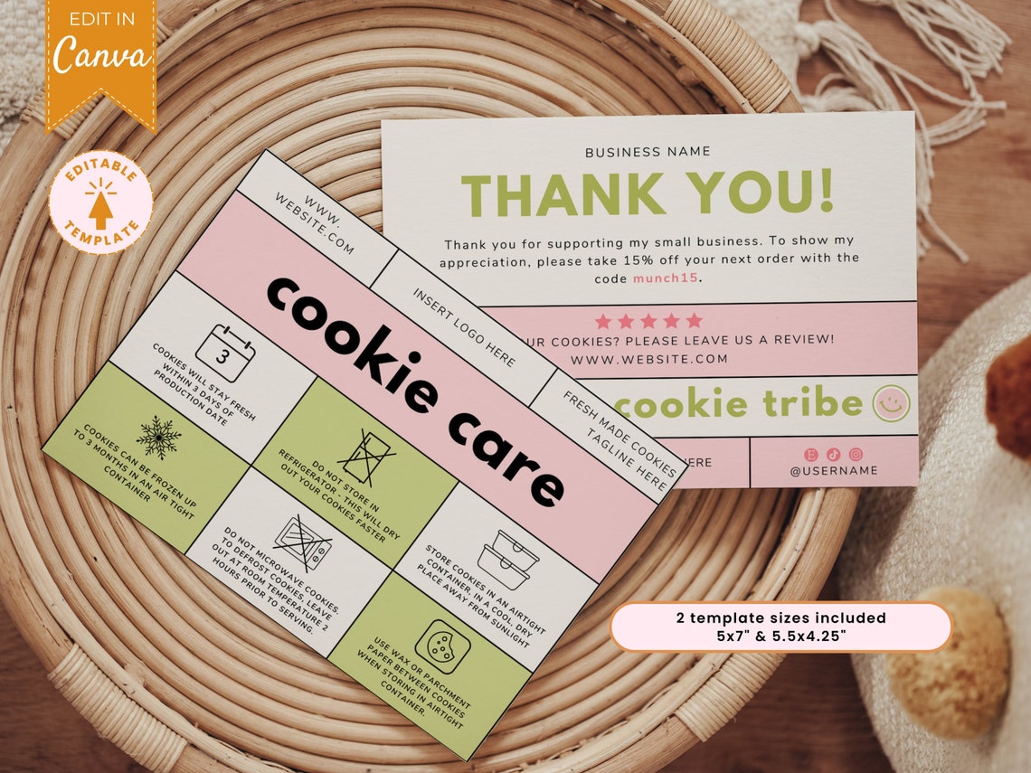 Editable Cookie Care Card Template, Trendy Bakery Business Card, Cookie ...
