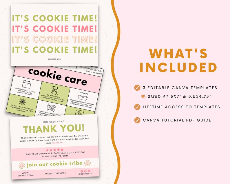 Editable Cookie Care Card Template Trendy Bakery Business - Etsy
