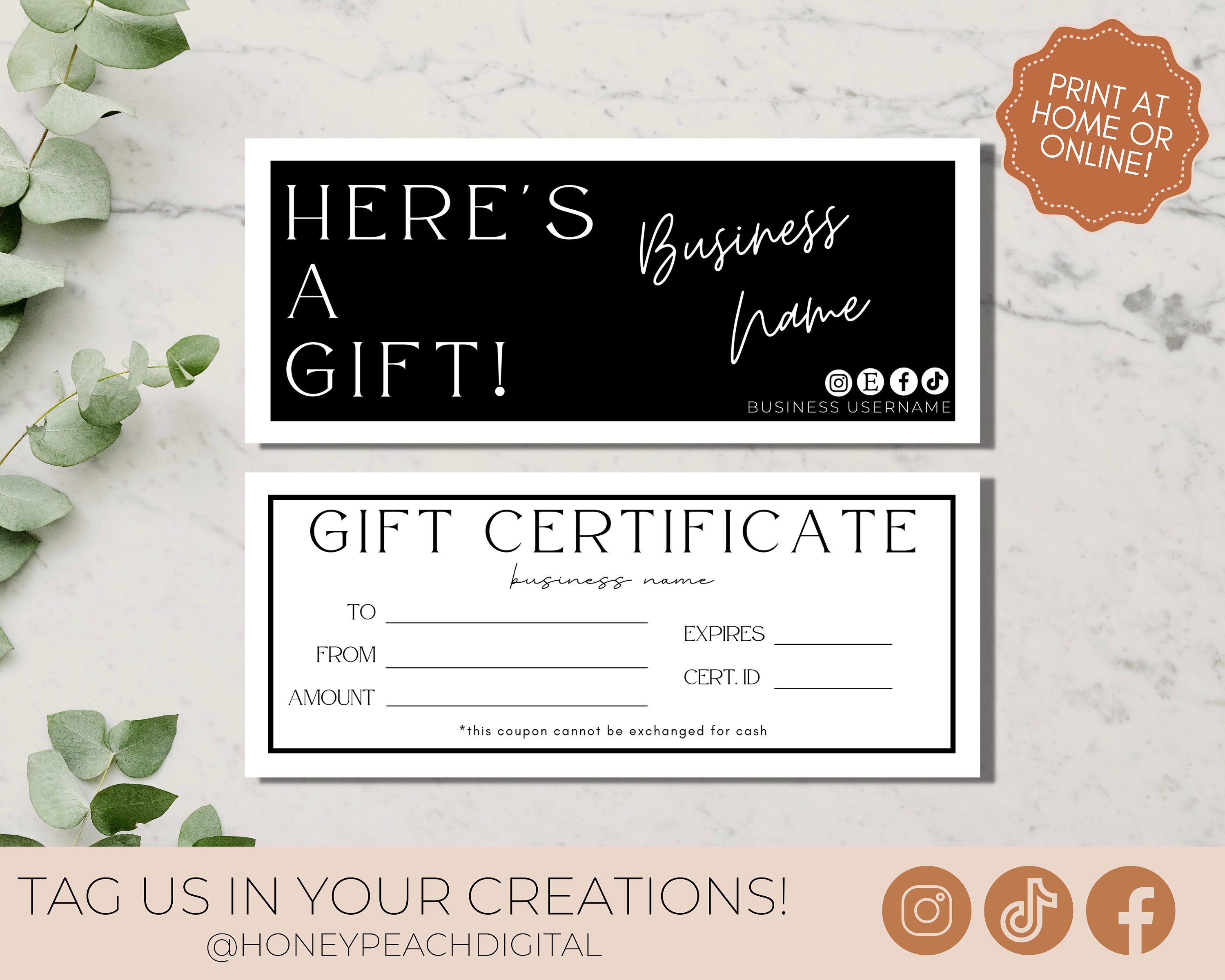 Editable Gift Certificate Template Customizable Gift Card - Etsy