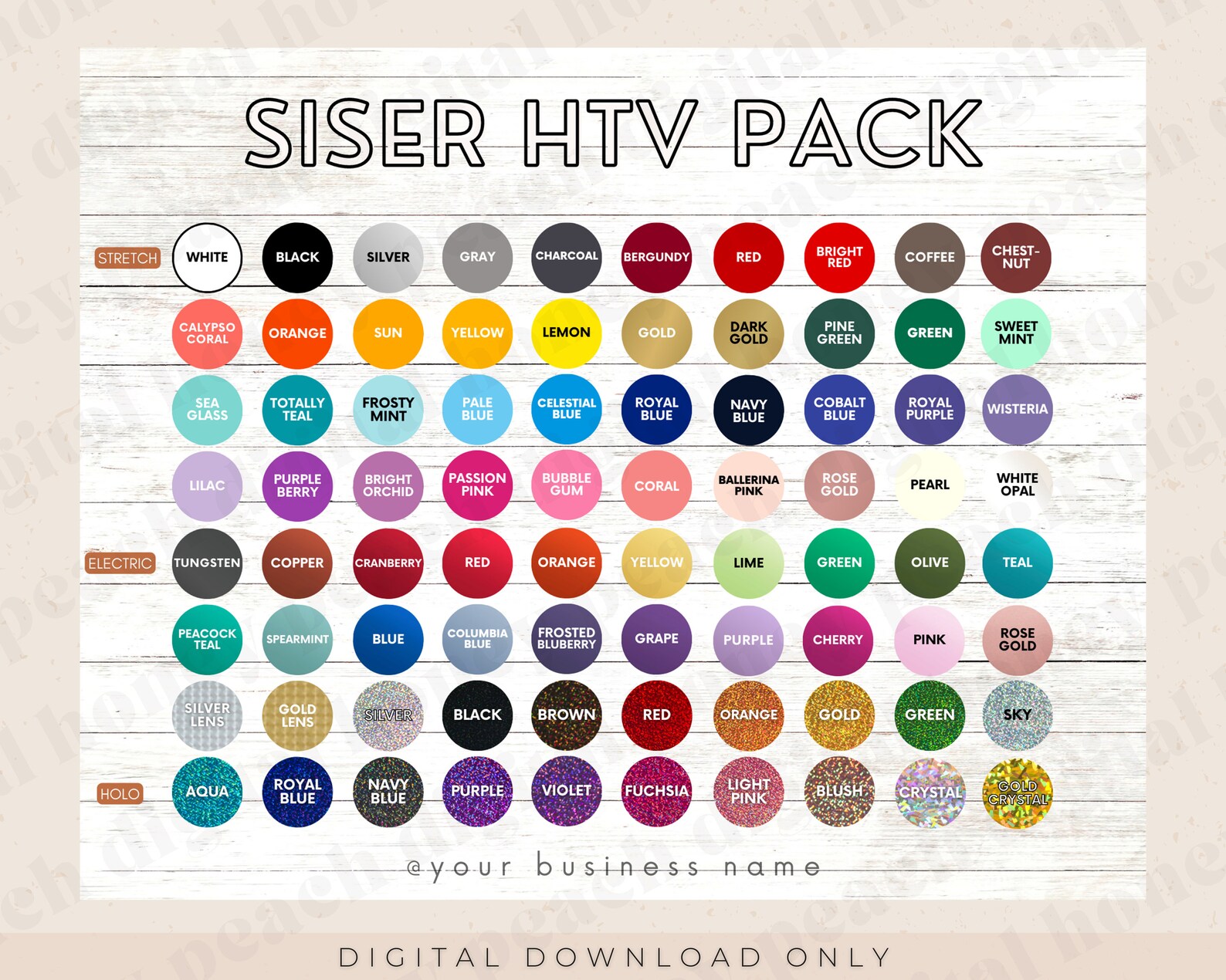 Editable Siser HTV Vinyl Color Chart Vinyl Colors Mockup | Etsy Canada