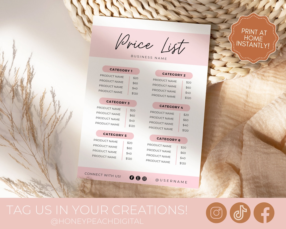 Editable Salon Price List Template Makeup Price List Pink - Etsy