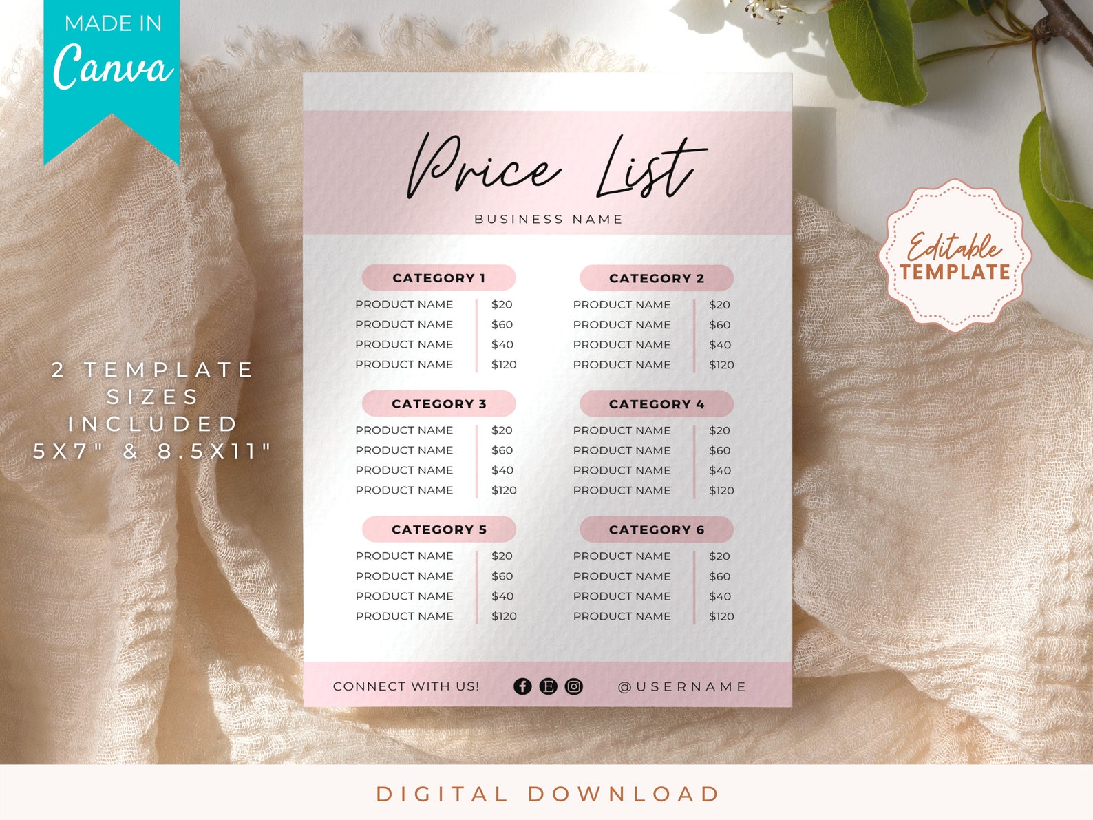 Editable Salon Price List Template Makeup Price List Pink - Etsy