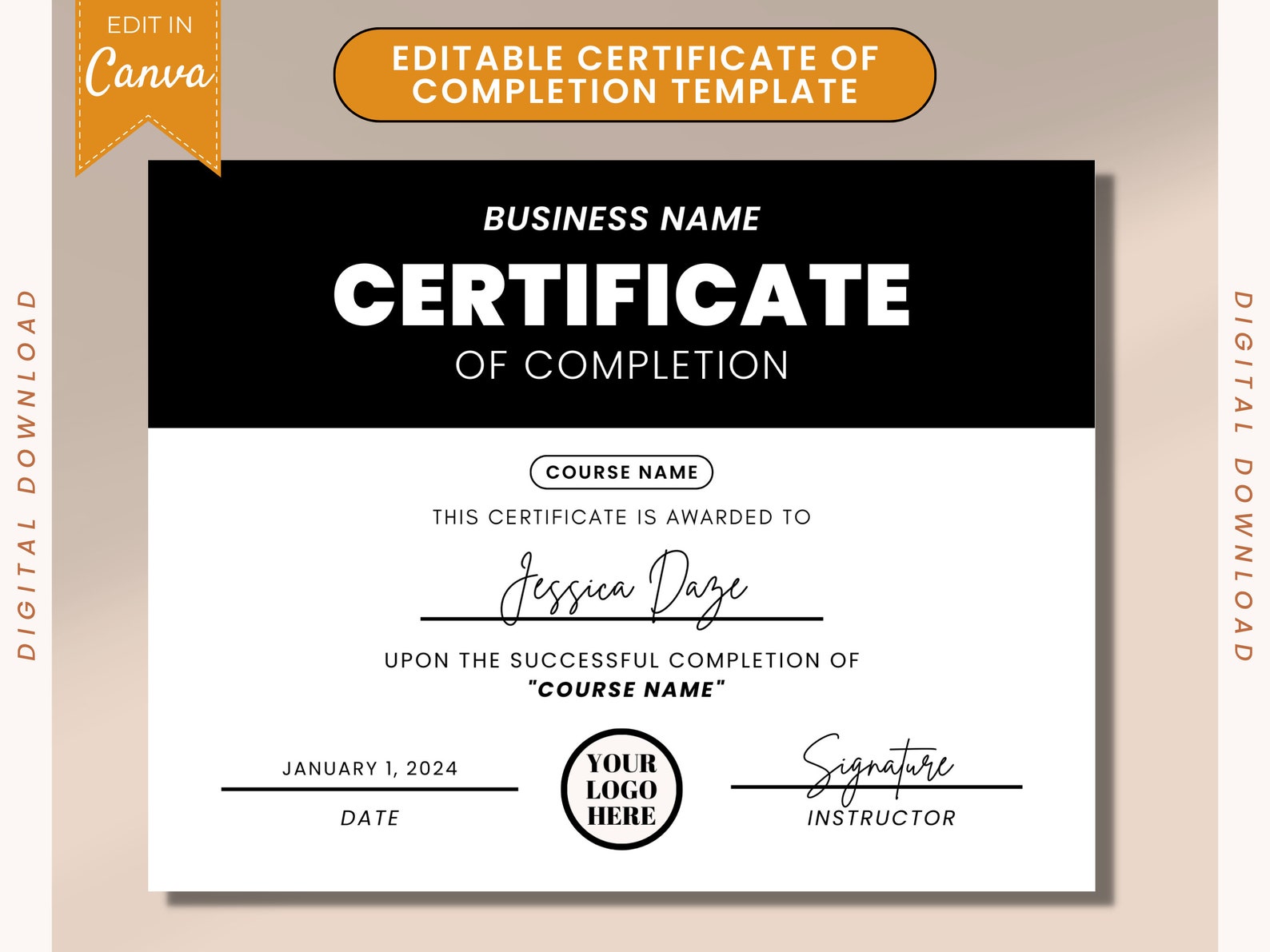Editable Certificate Template Award Certificate Business - Etsy