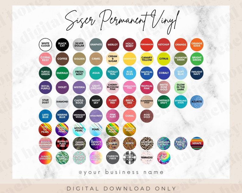 Editable Siser Permanent Vinyl Color Chart Vinyl Colors - Etsy