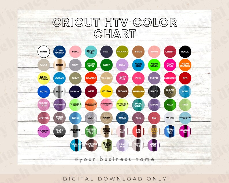 Editable Cricut HTV Color Chart Template, Vinyl Colors Mockup, Vinyl ...
