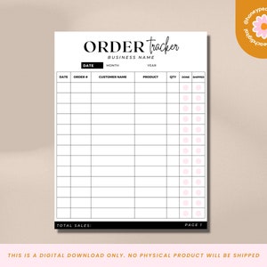 Receipt Template BUNDLE, Order Tracker, Order Form Template Editable ...
