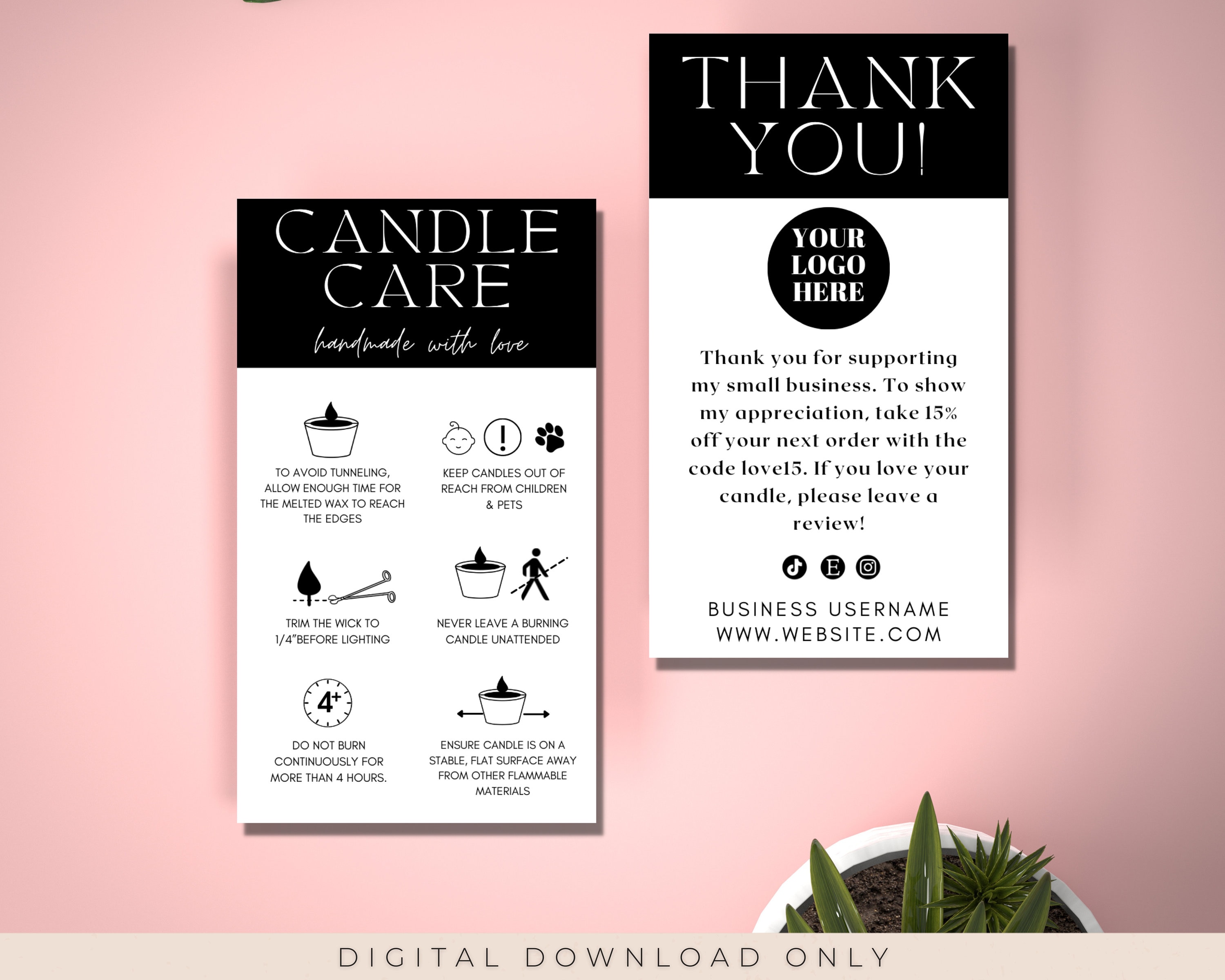 Editable Candle Care Card Small Printable Candle Care | Etsy