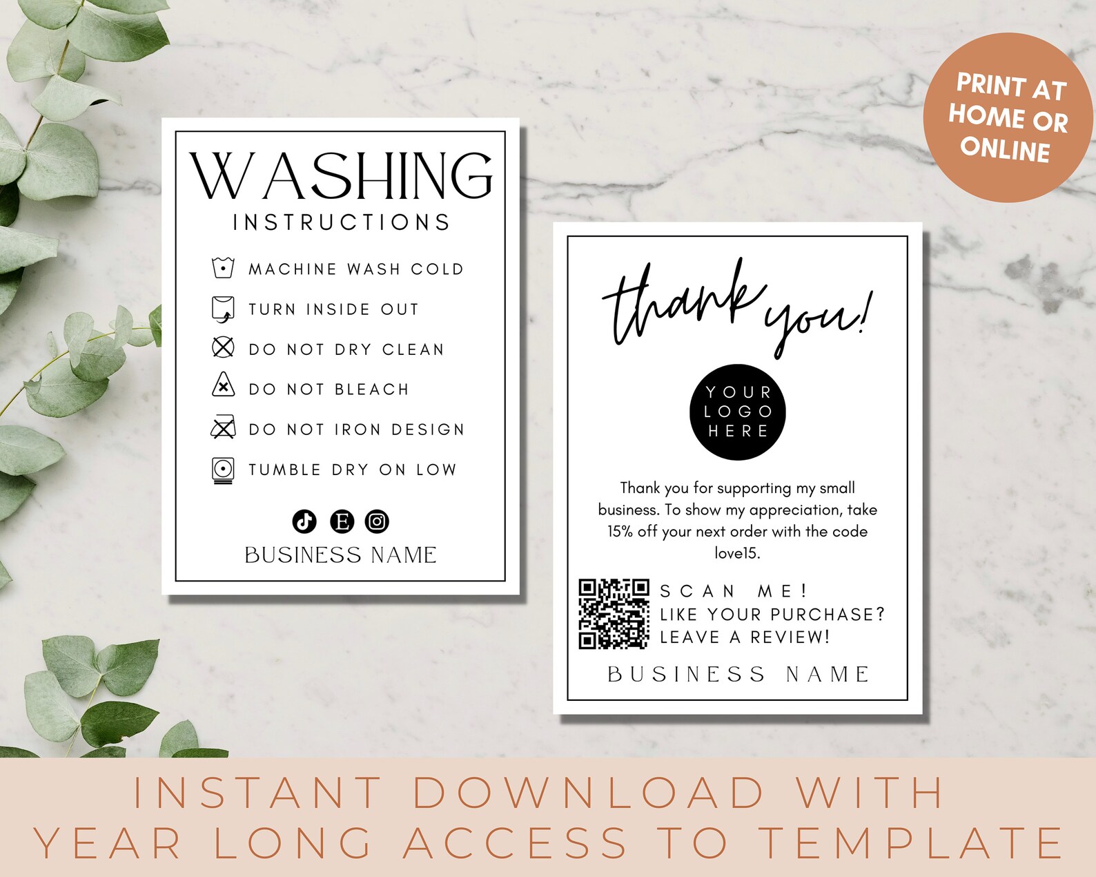 Editable Washing Instructions Card Template, Printable Clothing Care ...