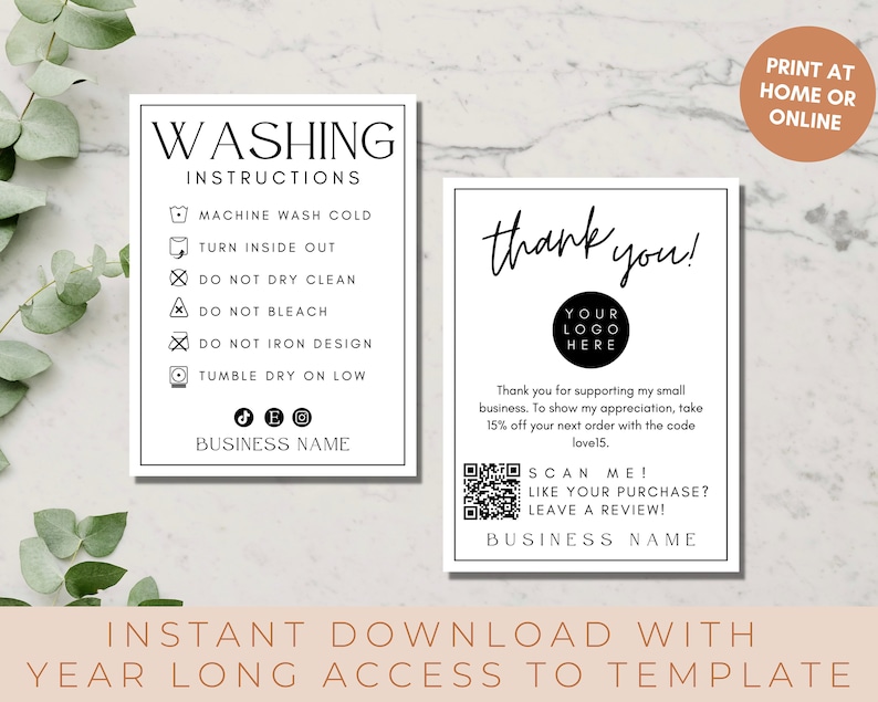 Editable Washing Instructions Card Template Printable - Etsy