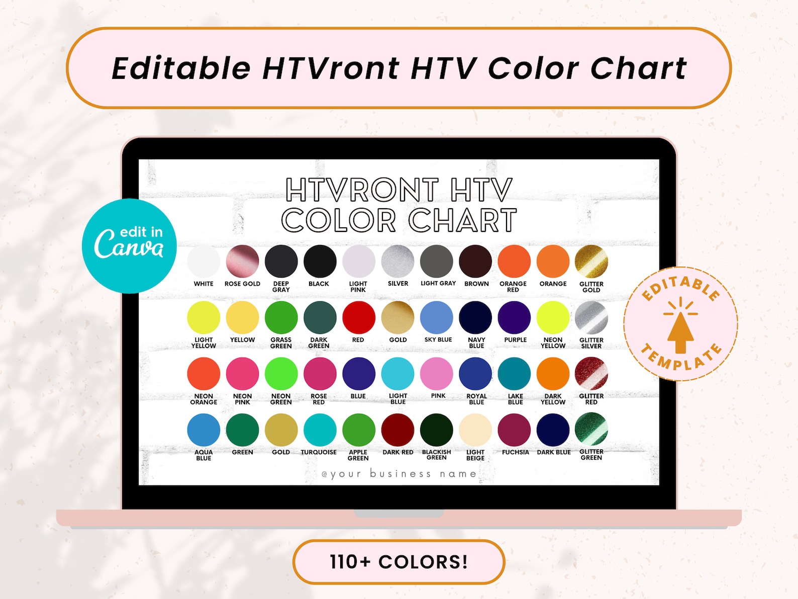 Editable Htvront HTV Color Chart, Vinyl Color Chart Editable Template ...
