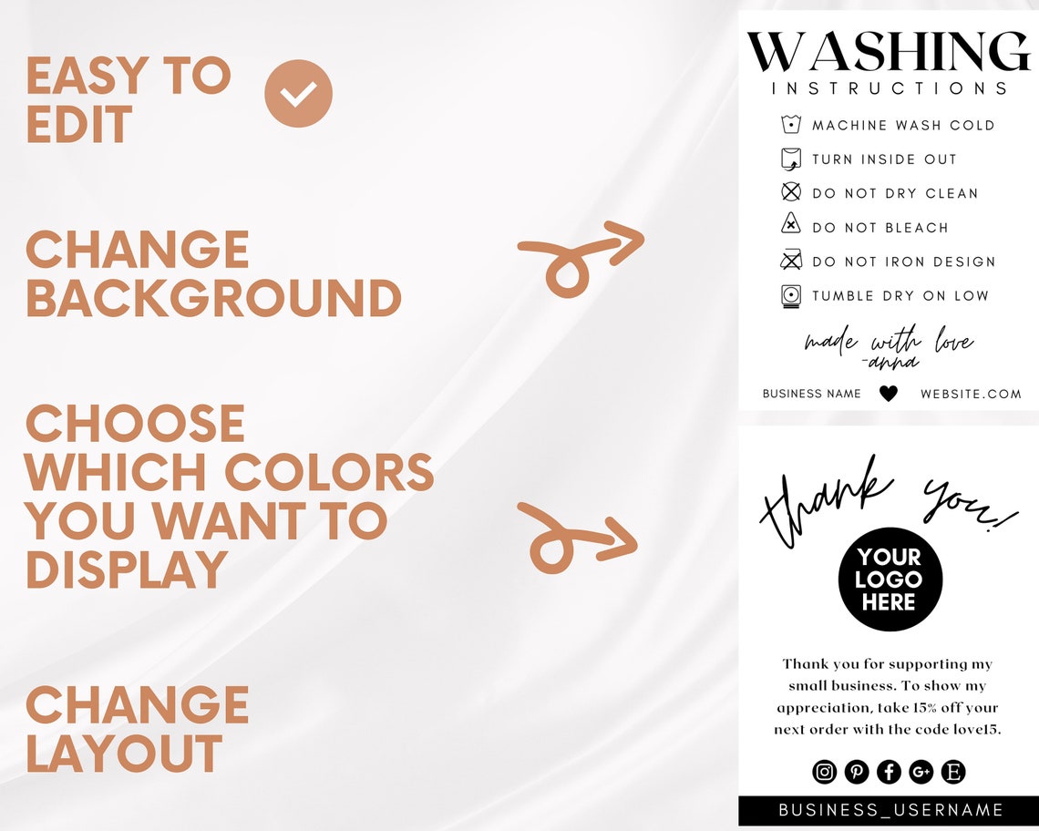 Editable Washing Instructions Card Template Printable | Etsy