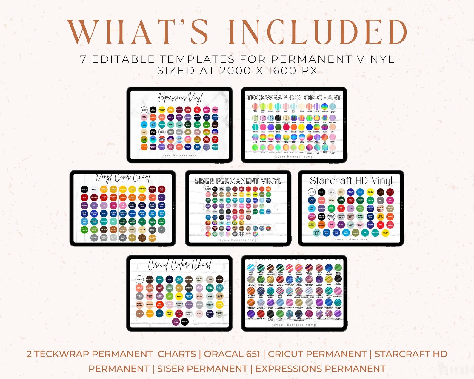 Editable Permanent Vinyl Color Chart Template BUNDLE - Etsy