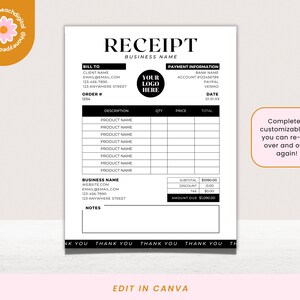 Receipt Template BUNDLE, Order Tracker, Order Form Template Editable ...