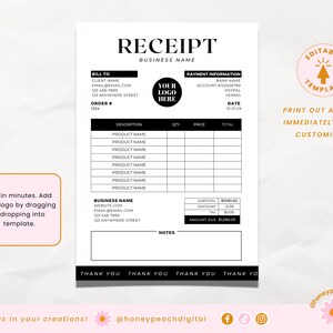 Receipt Template BUNDLE, Order Tracker, Order Form Template Editable ...