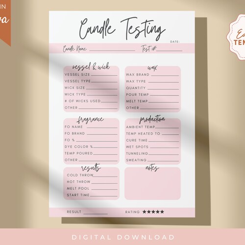 Candle Testing Sheet Printable Candle Burn Test Sheet Candle - Etsy Canada