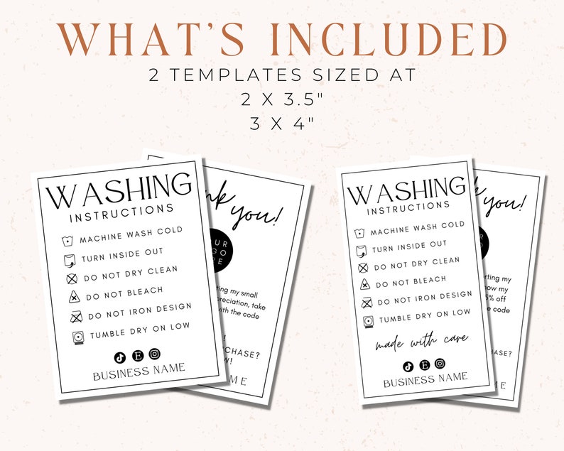 Editable Washing Instructions Card Template, Printable Clothing Care ...