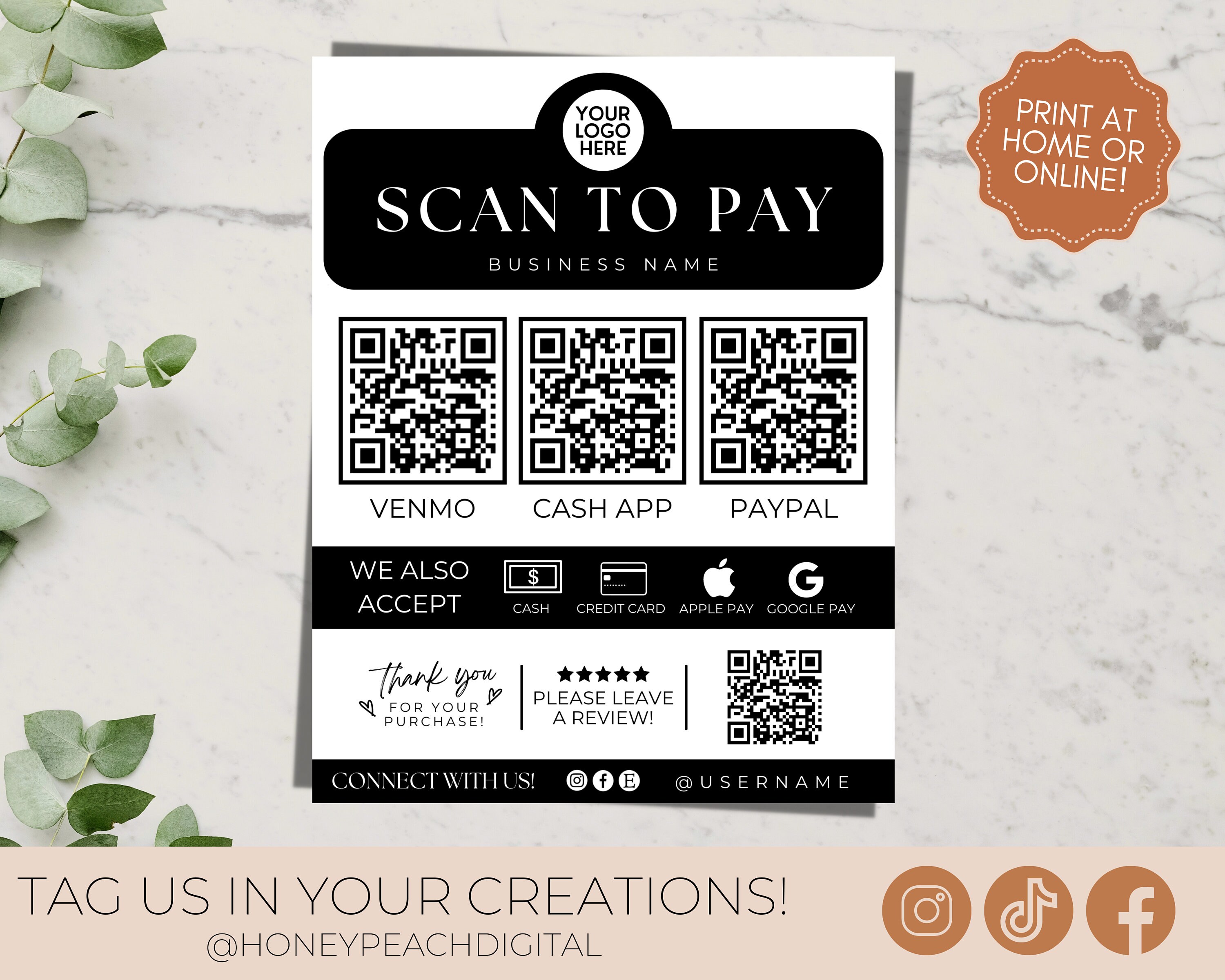 Editable Scan to Pay Sign Template Minimalist QR Code Sign | Etsy