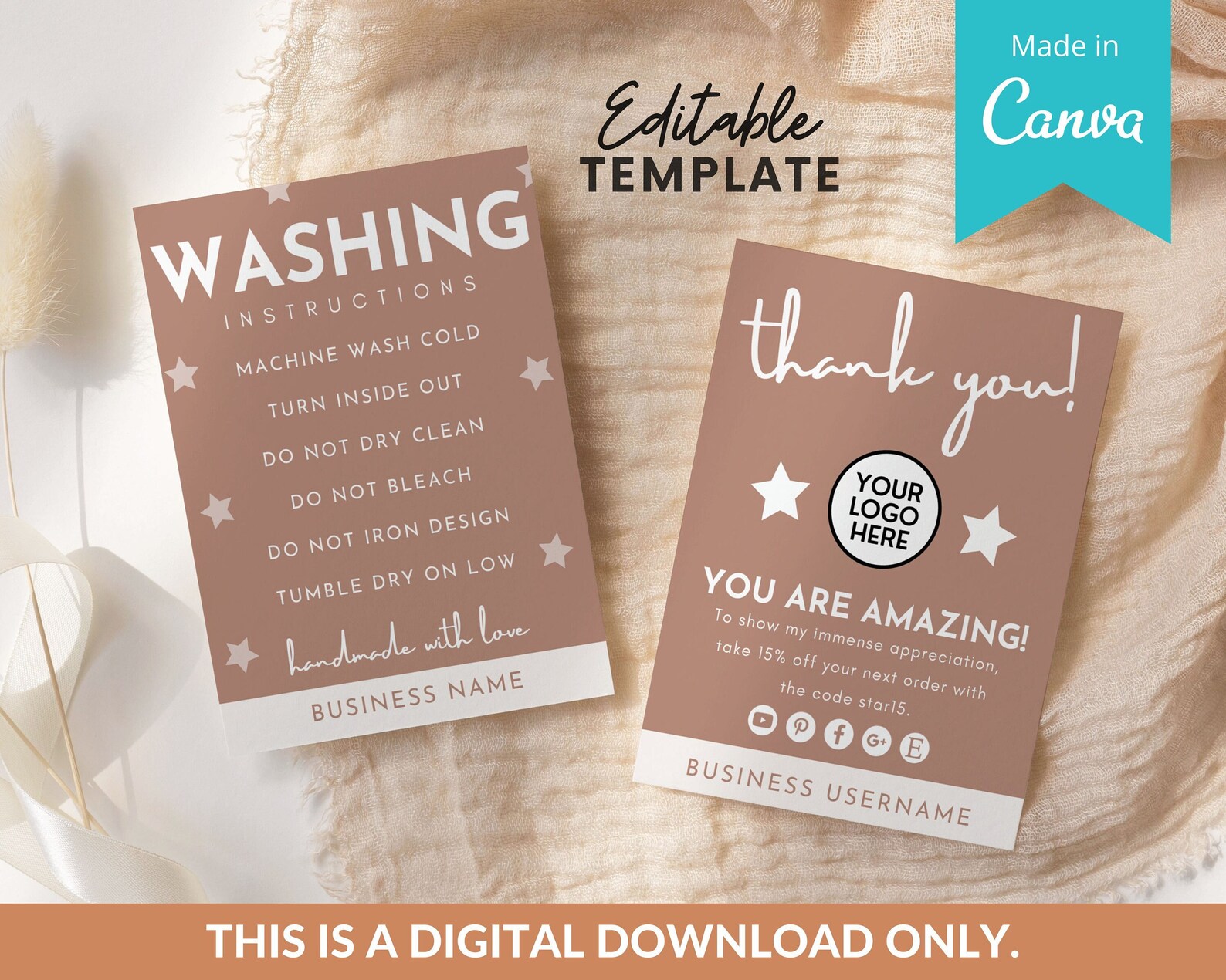 Editable Washing Instructions Card Template Printable - Etsy