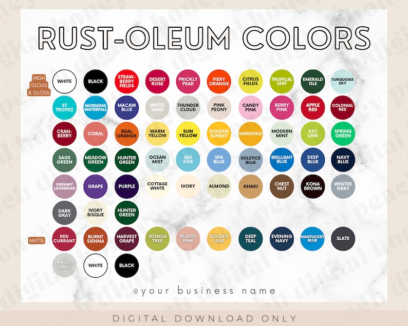 Editable Rustoleum Spray Paint Color Chart Template, Custom Color Chart ...