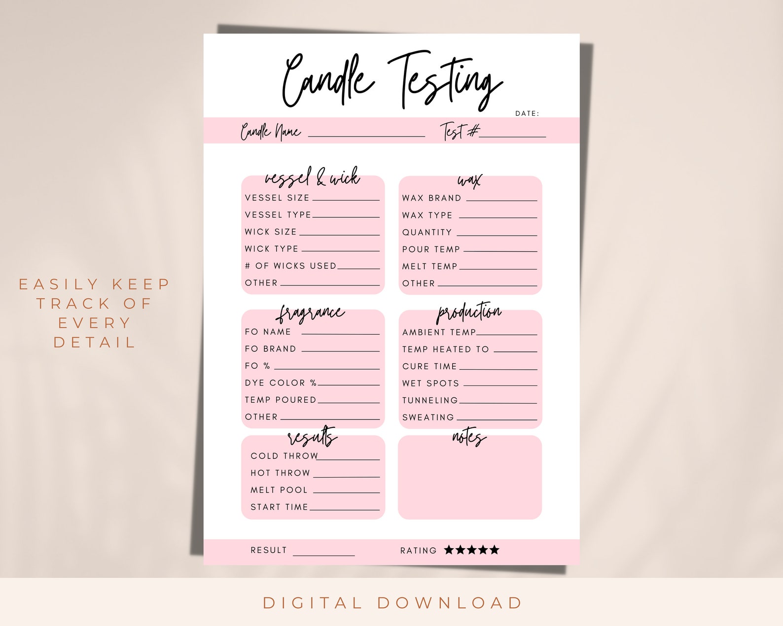 Editable Candle Testing Template Candle Making Burn Test Log - Etsy