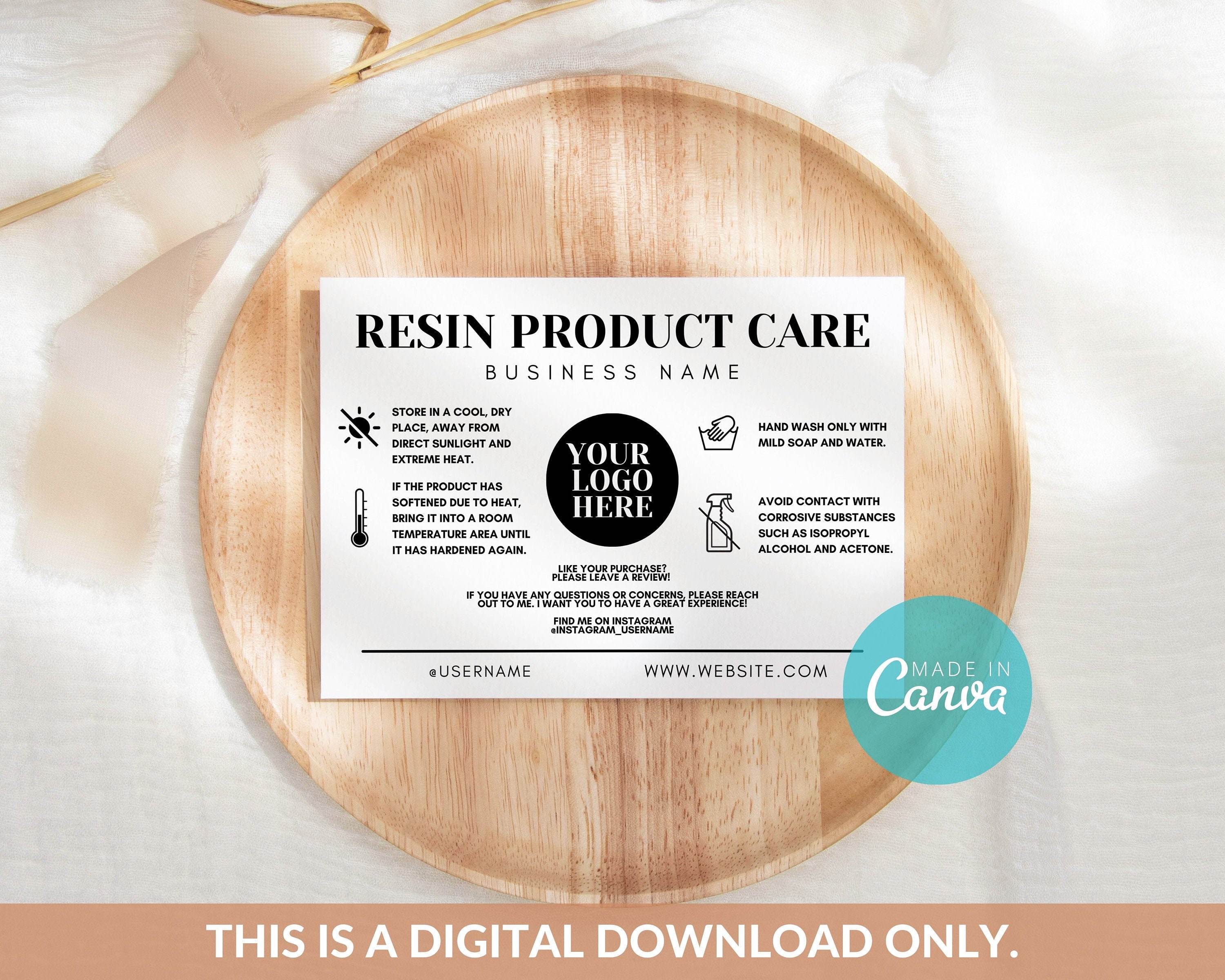Resin Care Card Template, Resin Guide Canva Template, Simple Resin Card ...