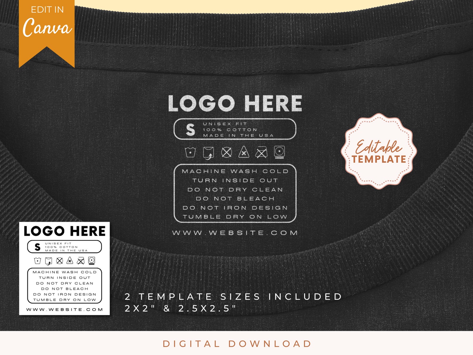 Clothing Tag Template DIY Tshirt Neck Label Tags Custom - Etsy