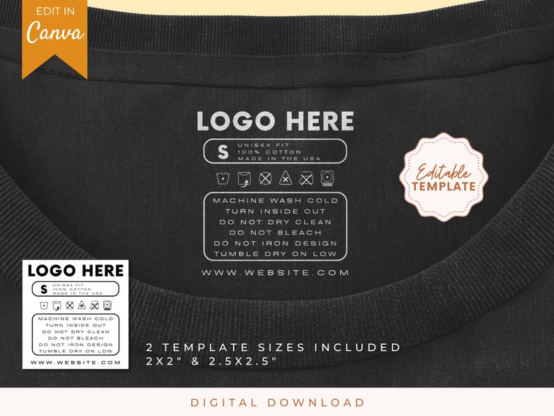 Clothing Tag Template DIY Tshirt Neck Label Tags Custom - Etsy