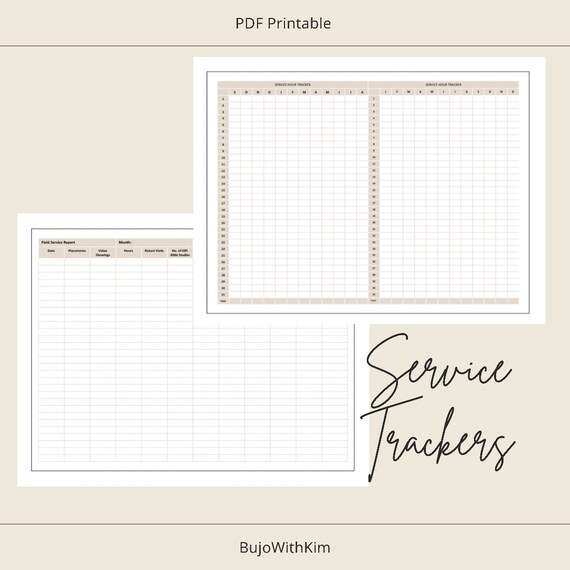 JW Printable Service Hour Tracker for Bullet Journal | Etsy