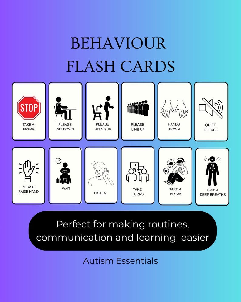 Visual Behavior Cue Cards: Autism & ADHD Learning (PDF Flashcards - Etsy
