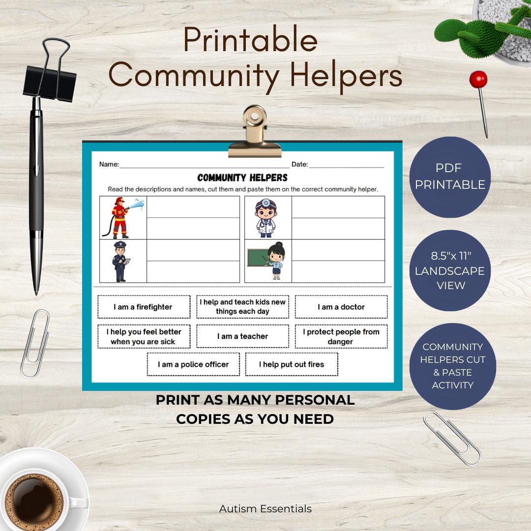 Community Helpers Cut & Paste Worksheet | Preschool Sorting Activity ...