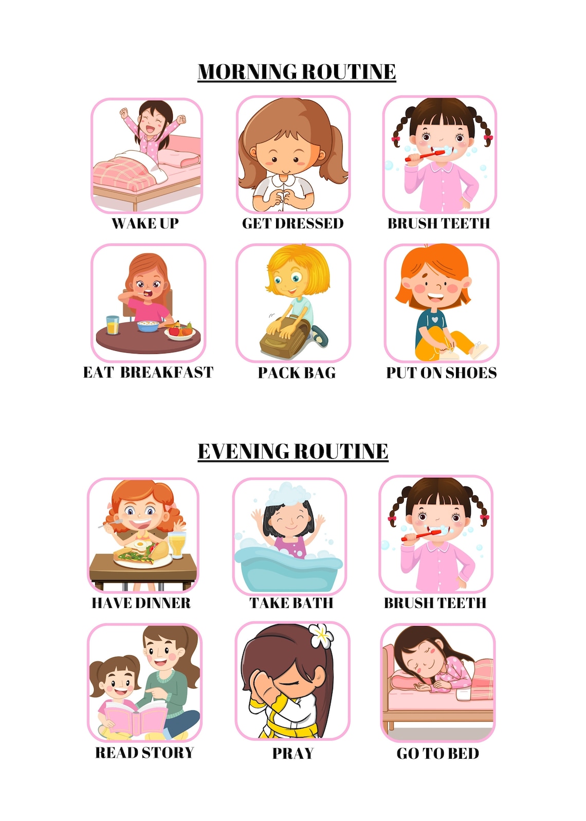 Morning and Evening Routines, Kids Routines, Visual Routines, Printable ...