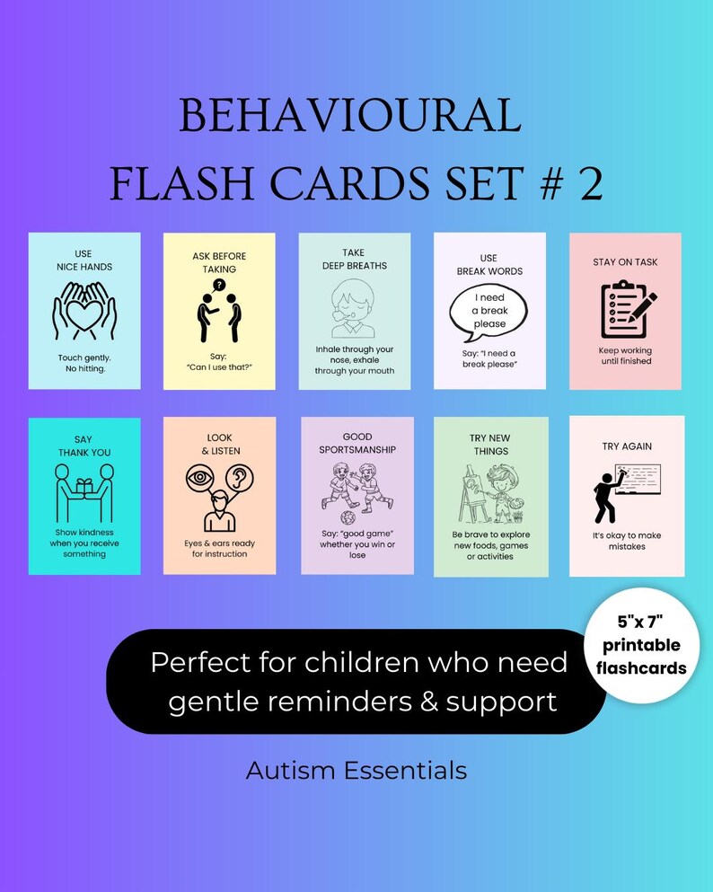 Visual Behavior Cue Cards: Autism & ADHD Learning (PDF Flashcards) - Etsy