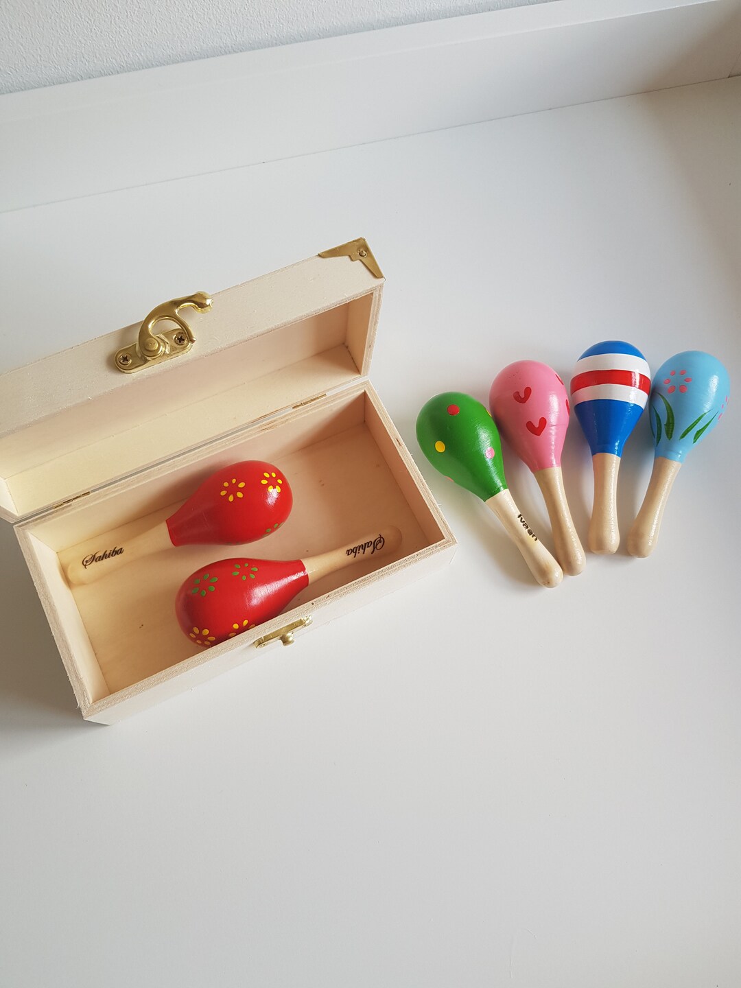 Personalised Customised Mini Wooden Maracas Box Baby Rattle Shaker ...