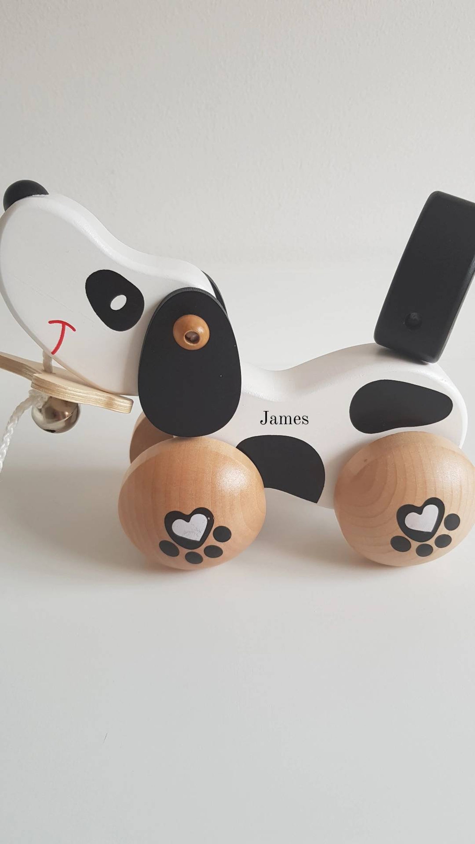 Wooden personalised pull along dog toddler educational baby | Etsy