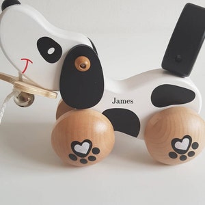 Wooden personalised pull along dog toddler educational baby | Etsy