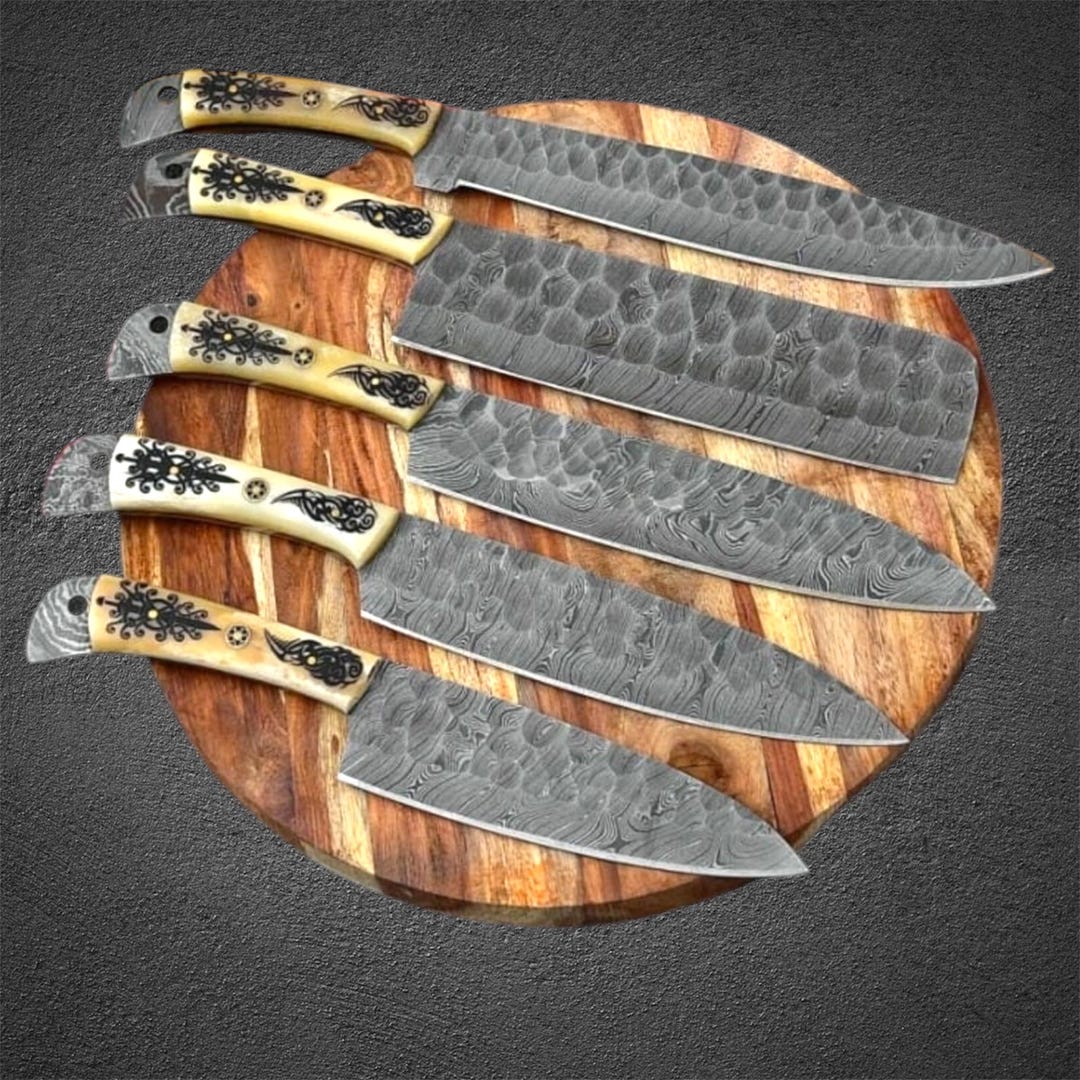5pcs Hand Forged Damascus Chef Set | Damascus Kitchen Knives | Damascus ...
