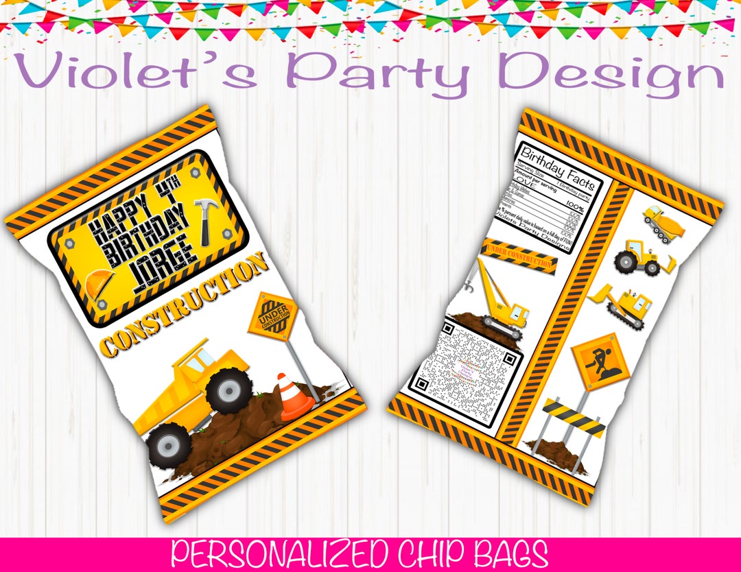 Construction Chip Bags, Construction Party Favors, First Birthday ...