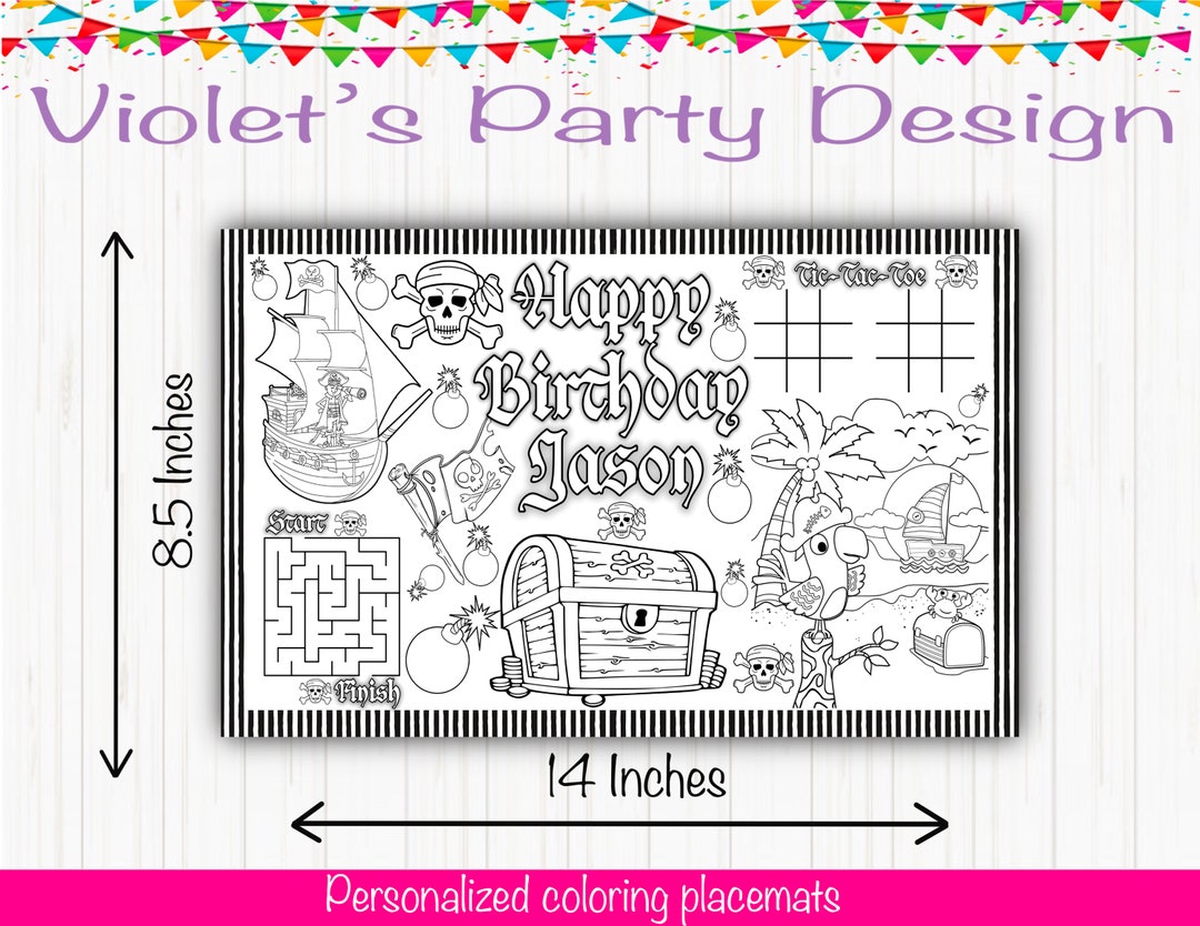 Pirate Coloring Placemat, Pirate Ship Party, Pirate Placemat, Pirate ...