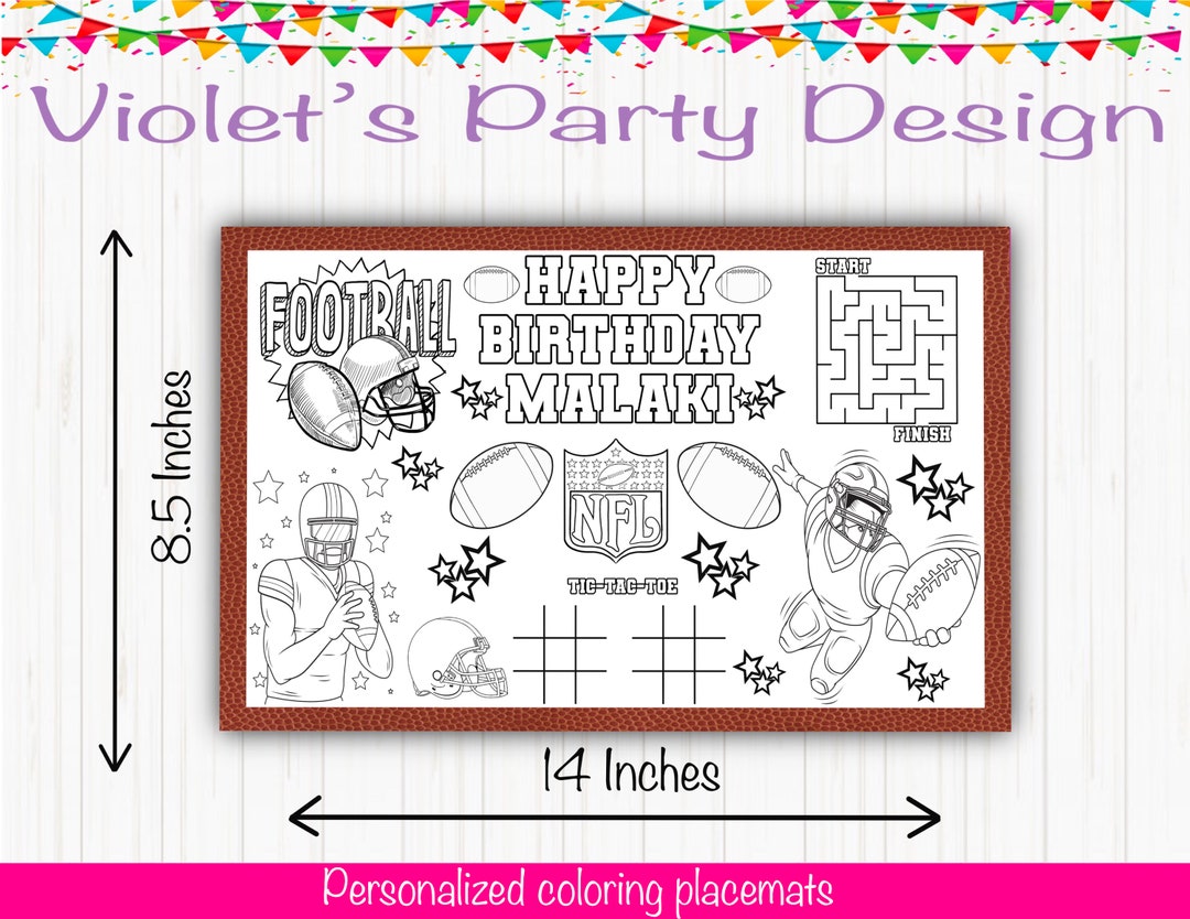 Football Coloring Placemat, Coloring Mat, Touch Down, Football Party ...