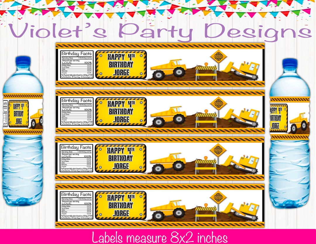 Construction Water Bottle Labels, Construction Party Favors, First ...