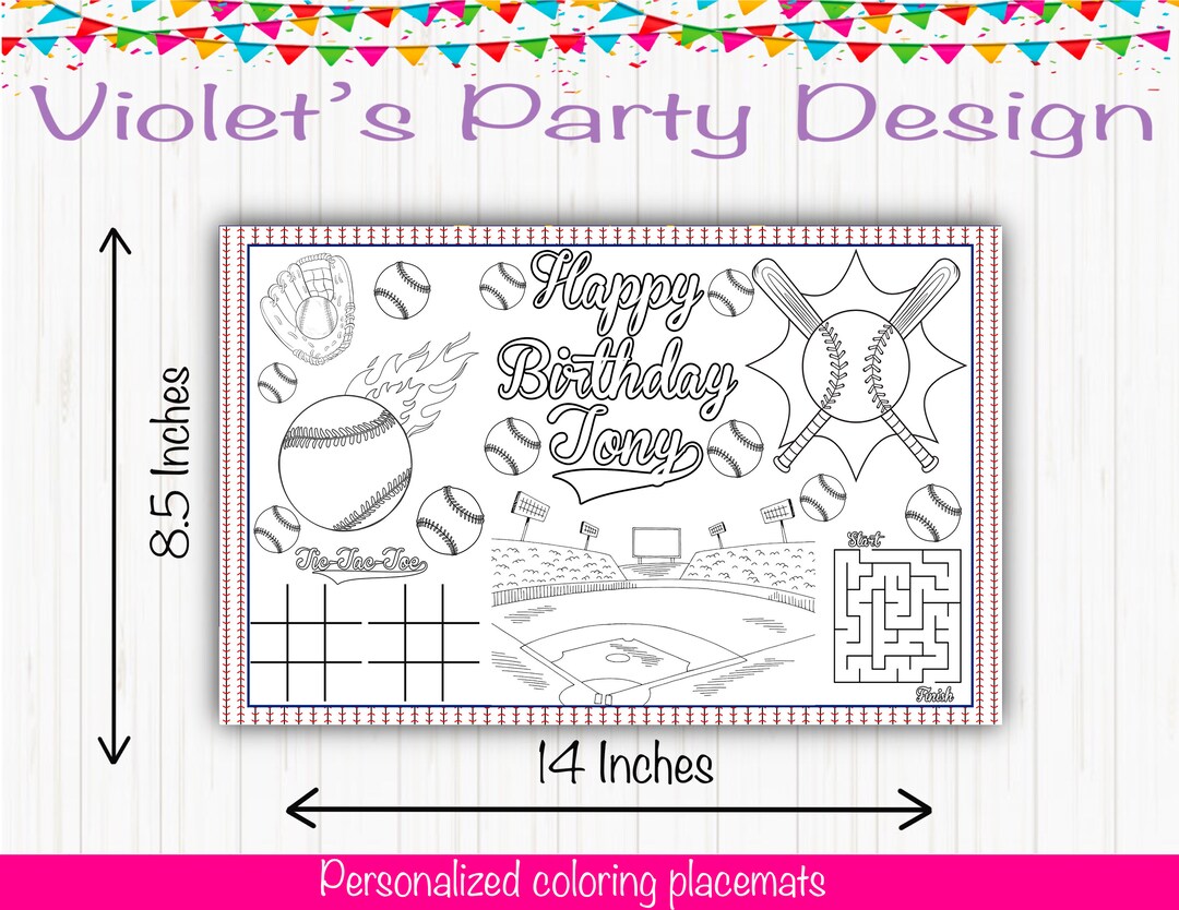 Baseball Coloring Placemat, Sports Activity Page, Coloring Placemat ...