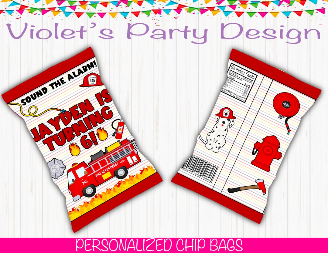 Fireman Chip Bag, Firefighter Bag, Fire Truck Favors, Firetruck ...