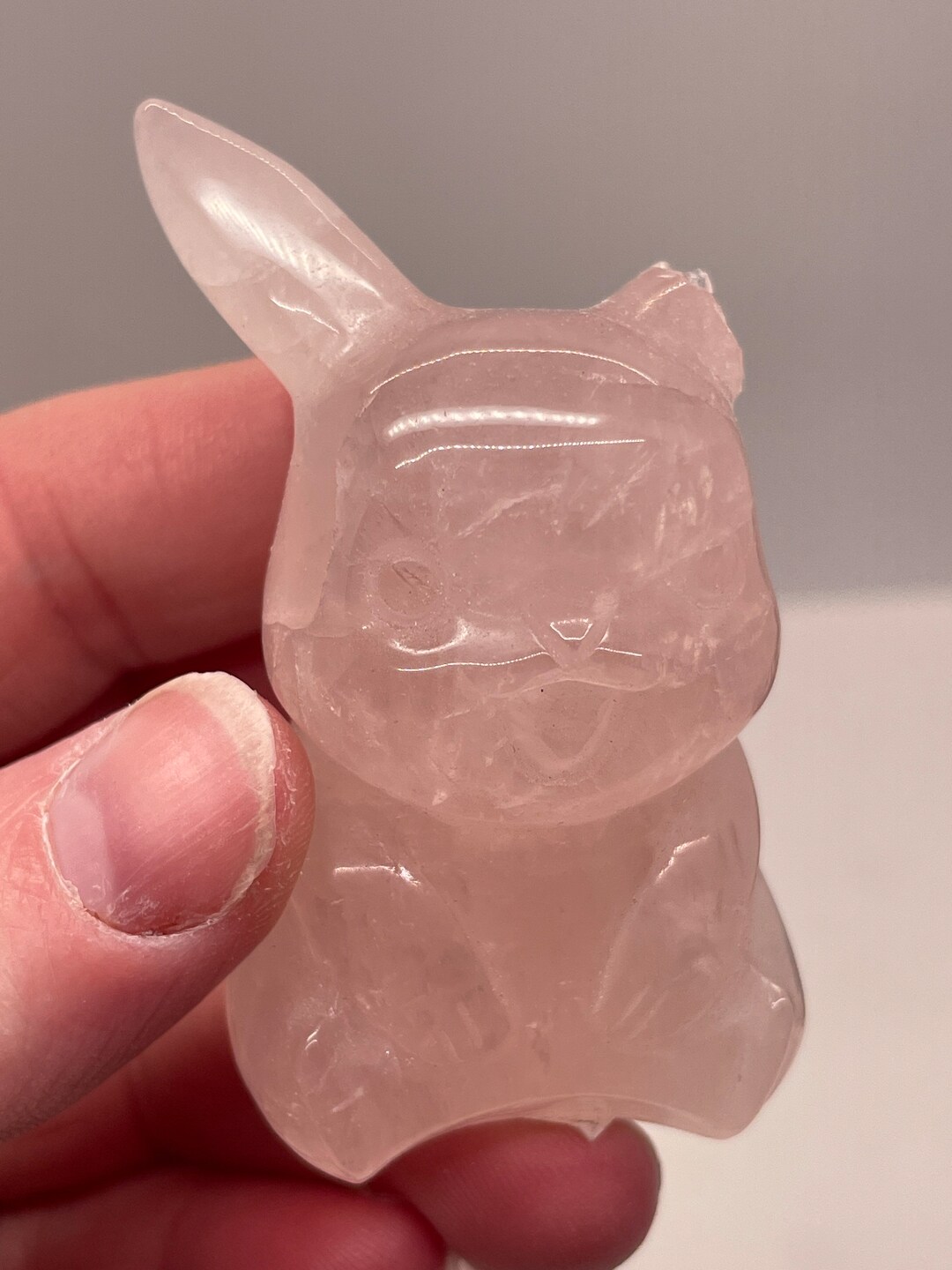 Milky Pink Rose Quartz Pikachu Pokémon Crystal Carving Mineral Specimen ...